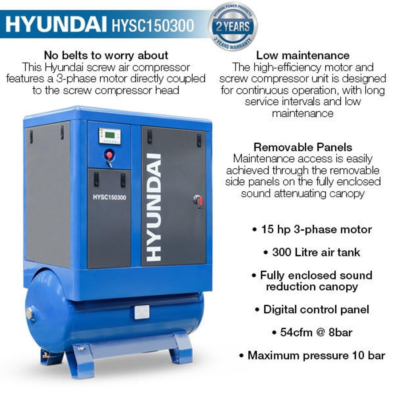 Hyundai HYSC150300 15hp 300 Litre Screw Compressor - Tools4Sale