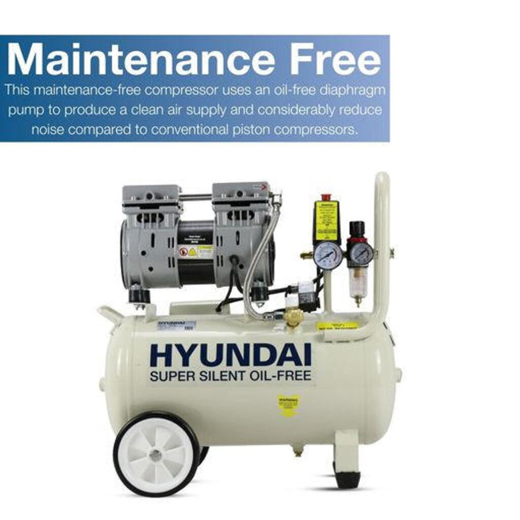 Hyundai HY7524 24 Litre Air Compressor 5.2CFM/118psi Silenced Oil Free ...